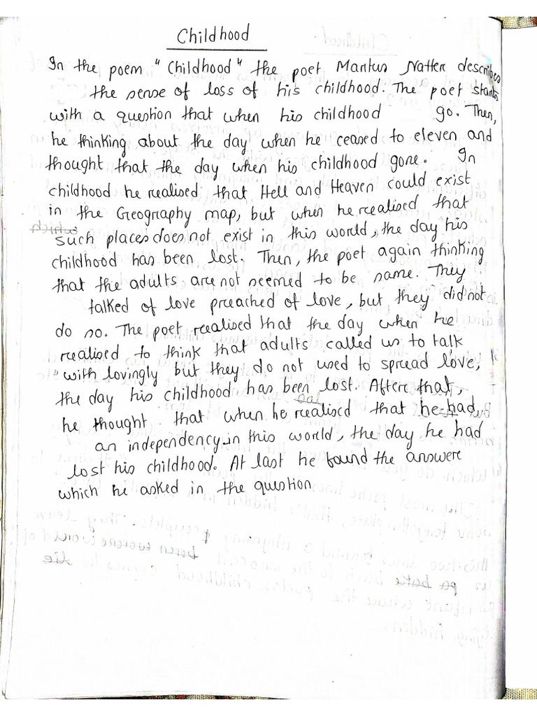 Document From Me About The Poem My Childhood | PDF