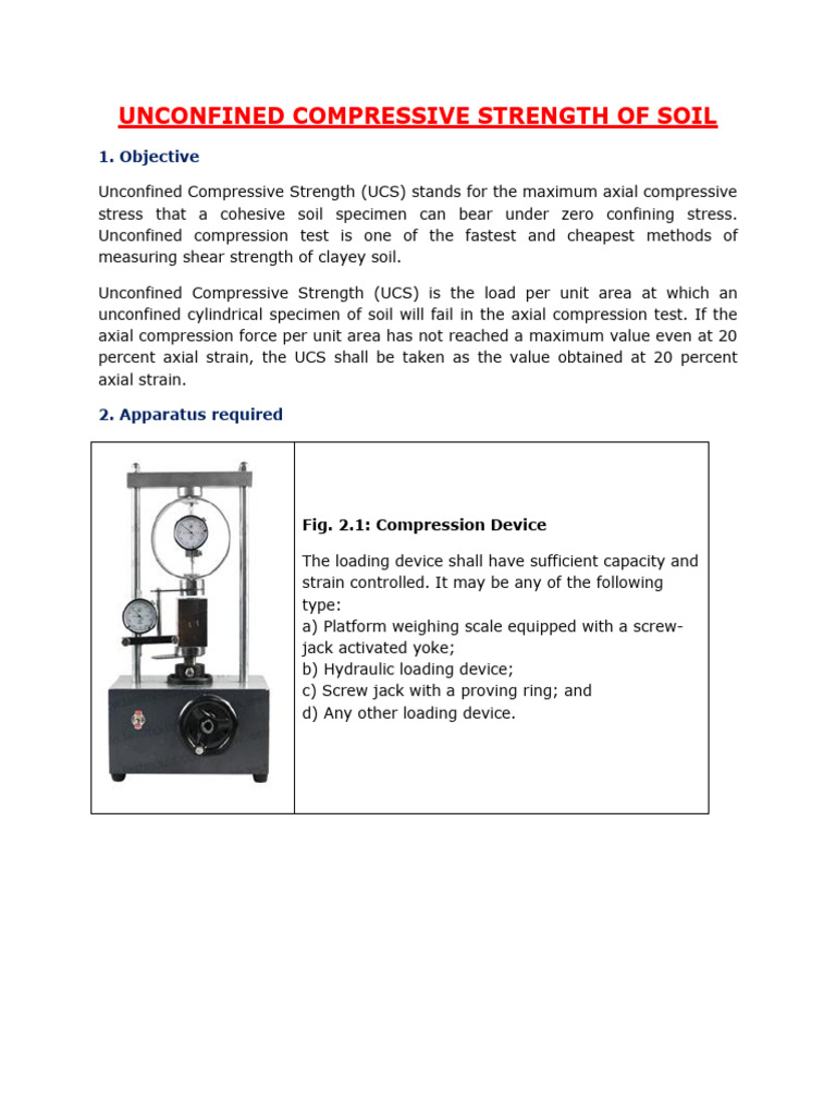 Unconfined Compressive Strength Test | PDF | Deformation (Engineering ...