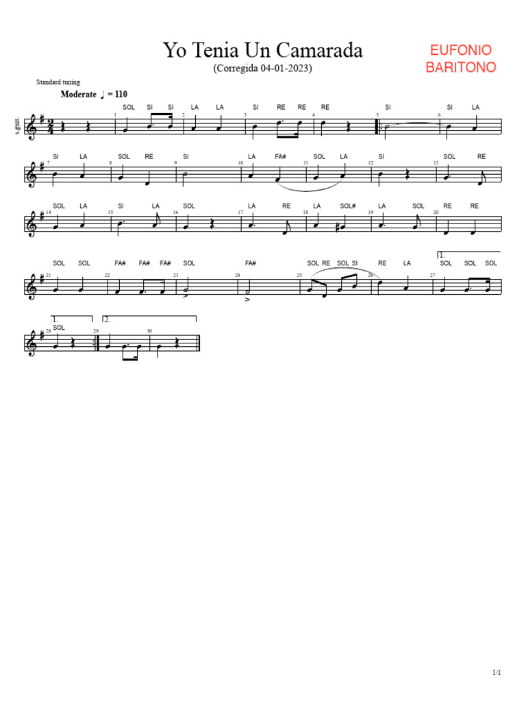 Yo Tenia Un Camarada - Eufonio Baritono | PDF