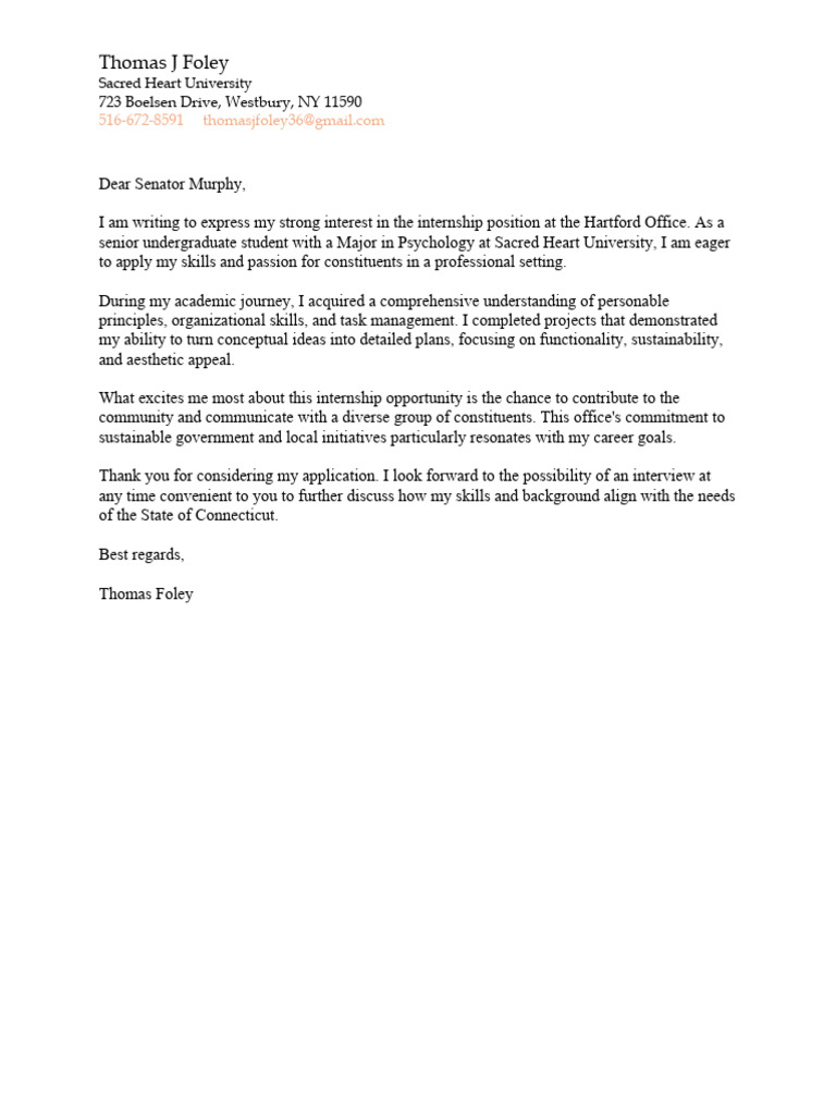 Senate Internship Cover Letter | PDF