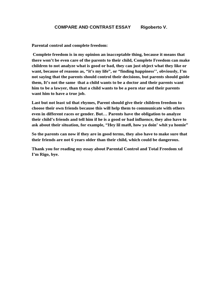 Compare and Contrast Essay Rigoberto V | PDF