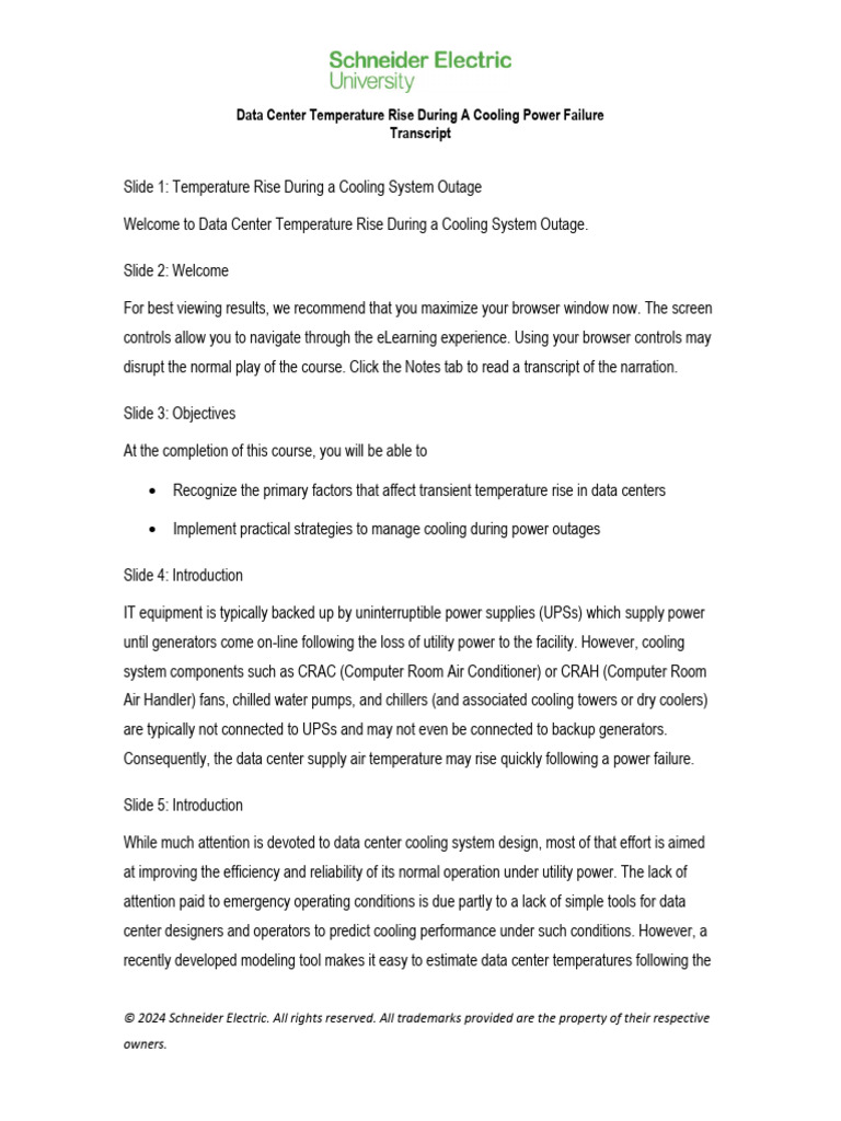 Data Center Temperature Rise During Power Failure Transcript | PDF ...