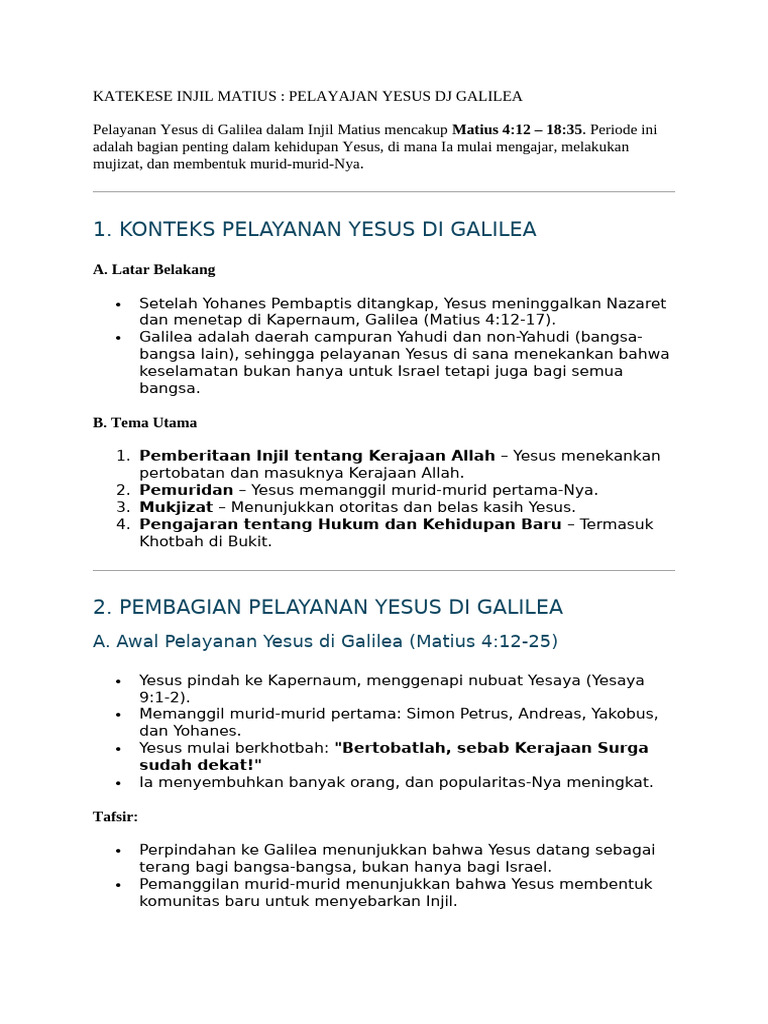 Katekese Injil Matius - Pelayanan Yesus Di Galilea | PDF