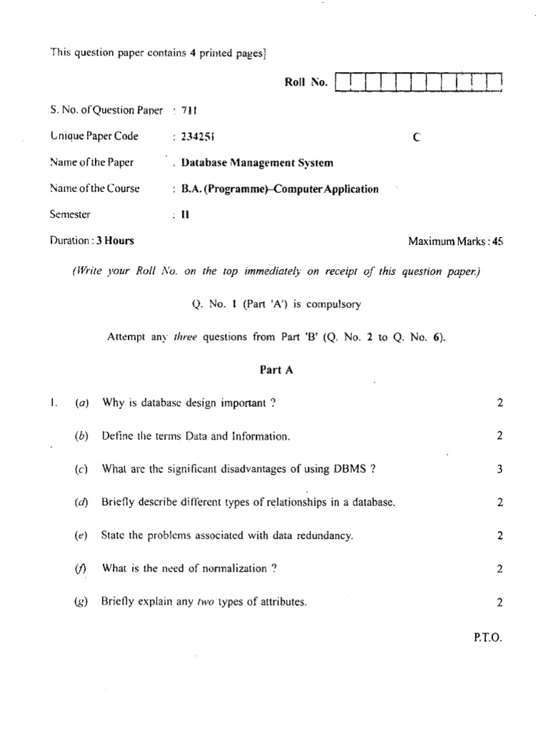 b a (Prog)-Computer Application Database Management System Sem II | PDF