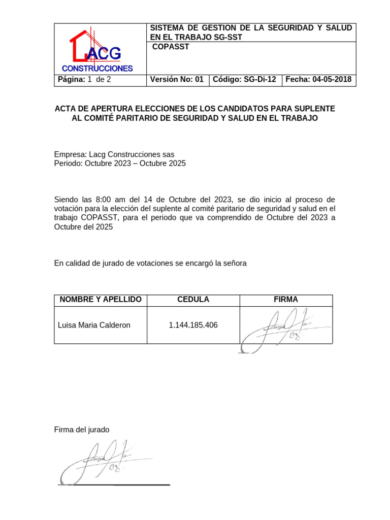 Elecciones COPASST 2023-2025 | PDF