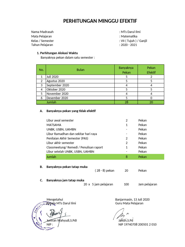 Perhitungan Minggu Efektif 9 -1 Blm Edit | PDF