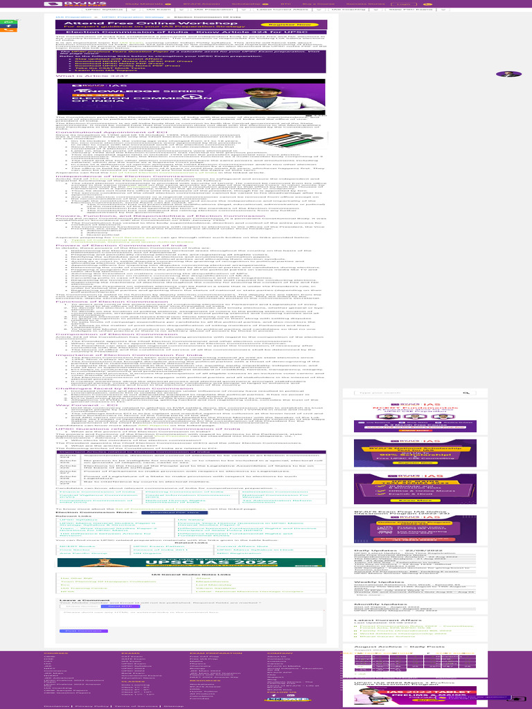 Election Commission of India (Article 324) - Powers and Functions of ...