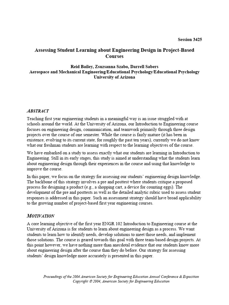 Assessing Student Learning About Engineering Design in Project Based ...