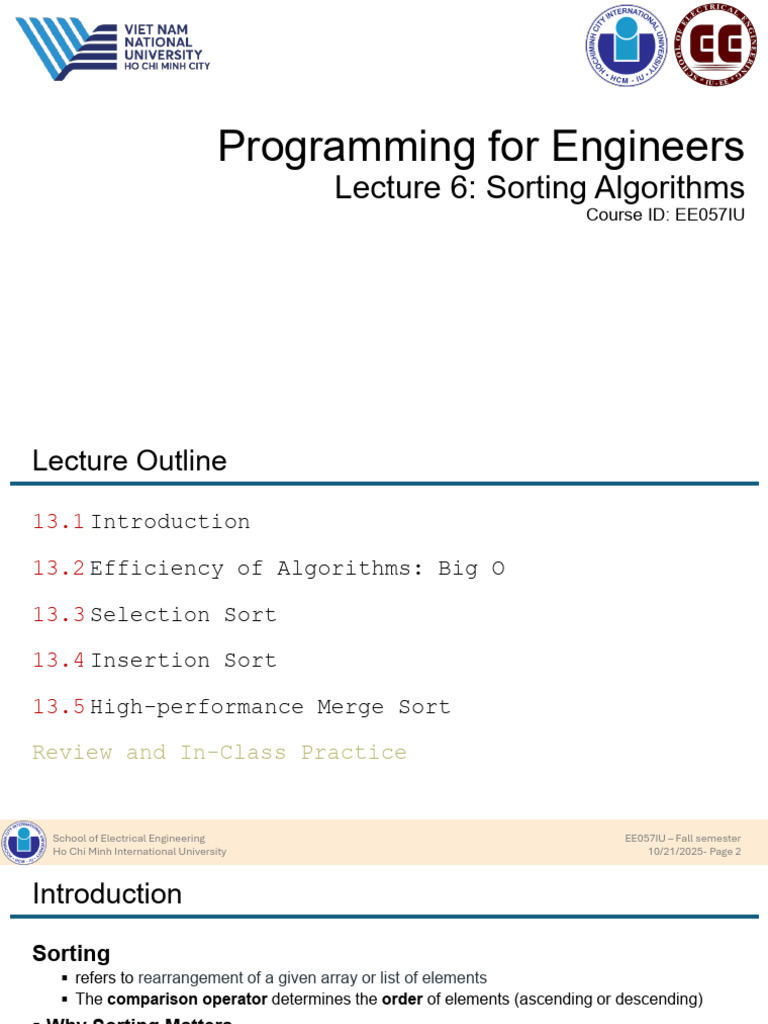 Lecture - 6 - Sorting Algorithms | PDF | Time Complexity | Algorithms And Data Structures