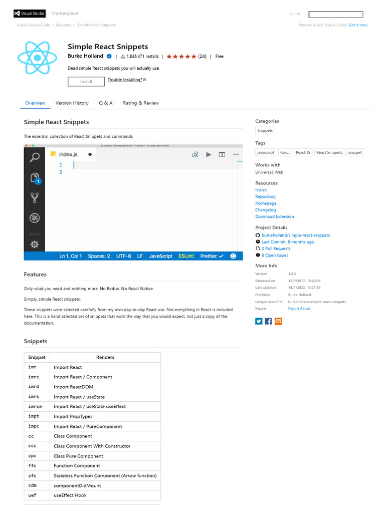 Simple React Snippets - Visual Studio Marketplace | PDF | Software Development | Software
