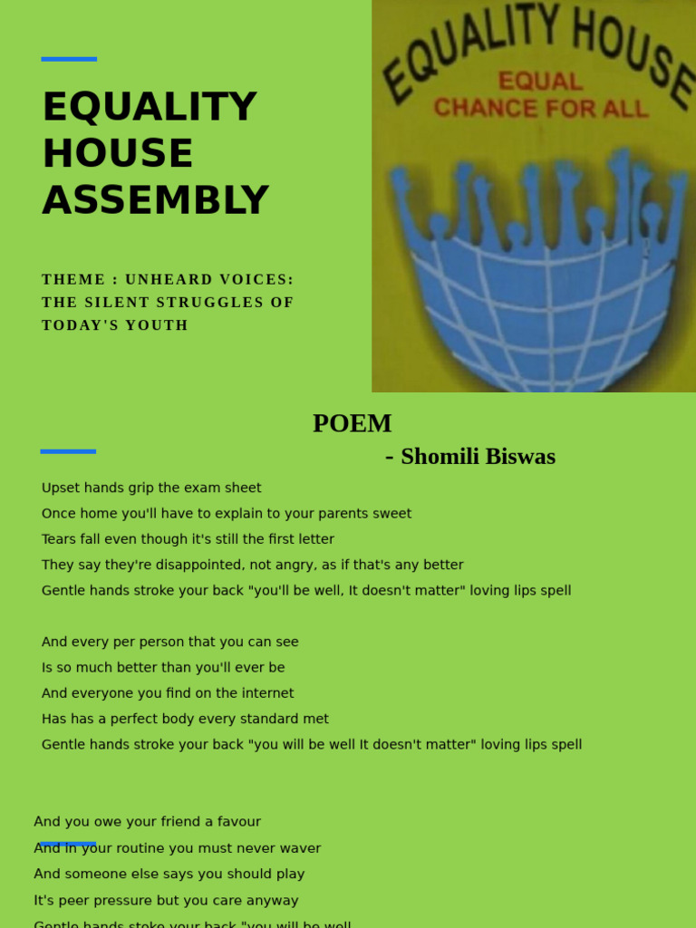 Equality House Assembly | PDF | Anxiety | Adolescence