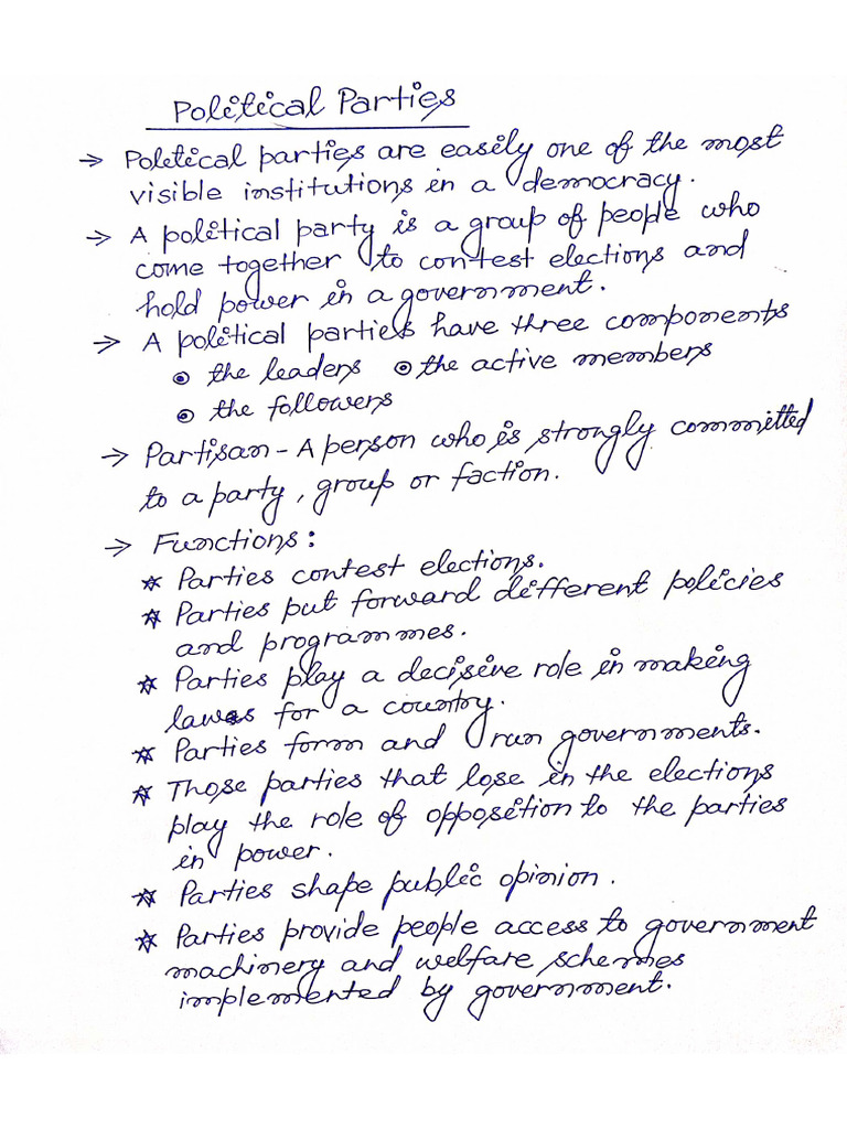 Notes (Political Parties) Political Science | PDF