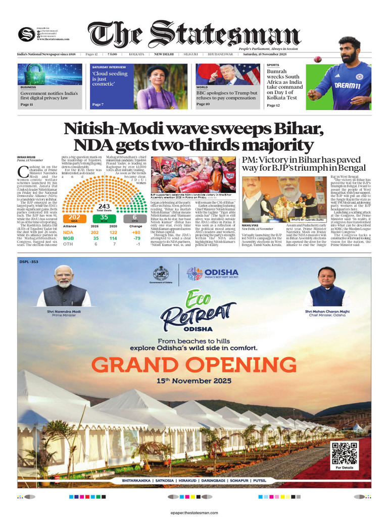 the-statesman-15-11-2025 | PDF | Politics Of India