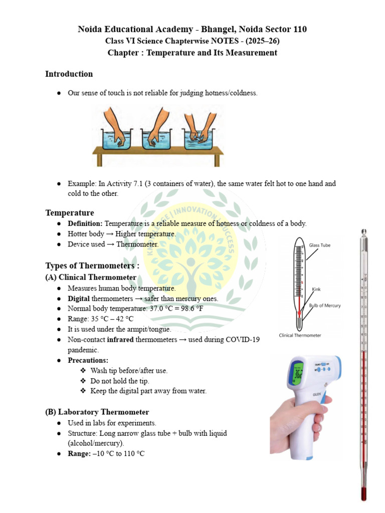 Temperature and Its Measurement Notes | PDF