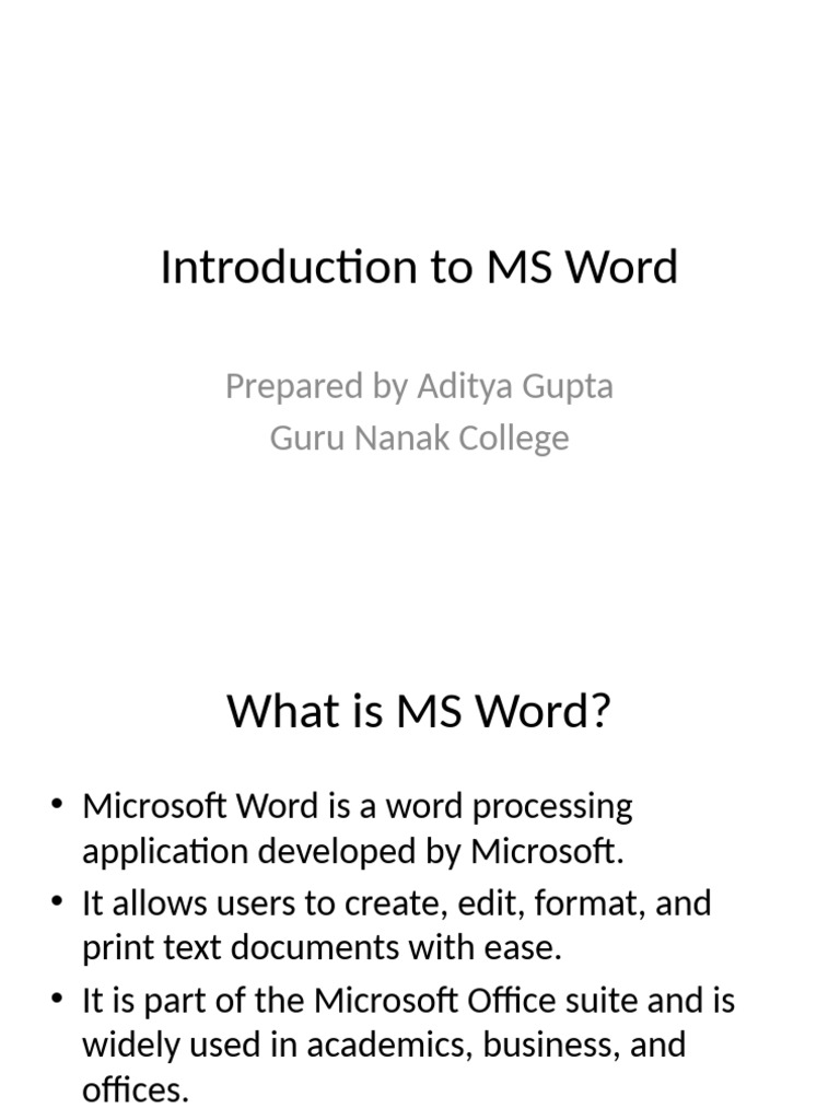 Introduction To MS Word Part1A Aditya Gupta | PDF