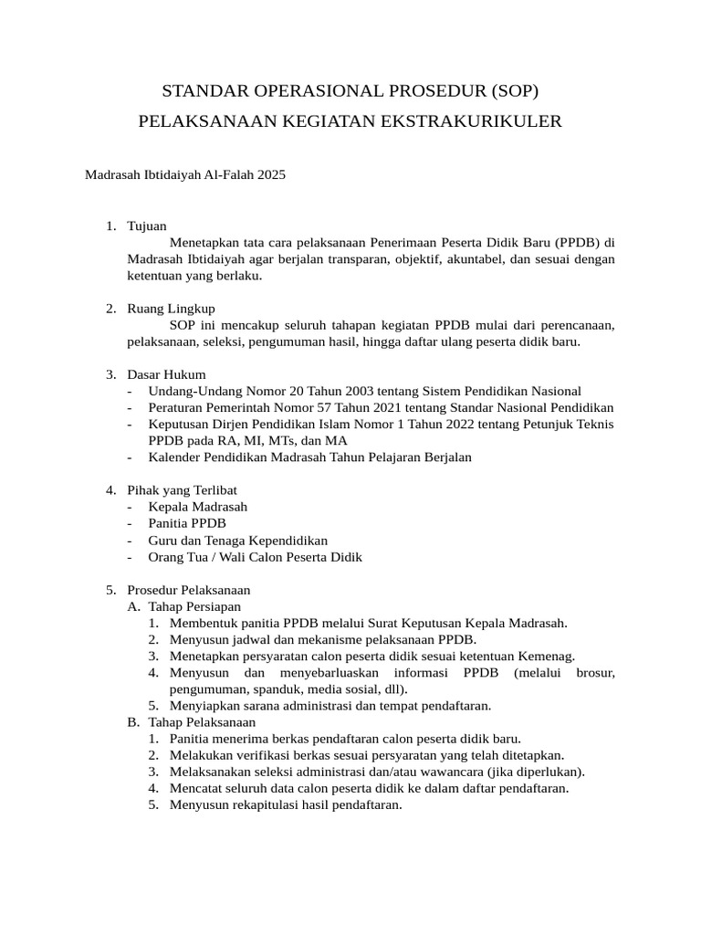 SOP PPDB Madrasah Ibtidaiyah 2025 | PDF