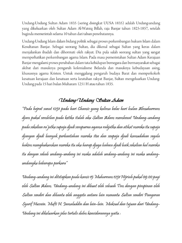 Undang Undang Sultan Adam | PDF
