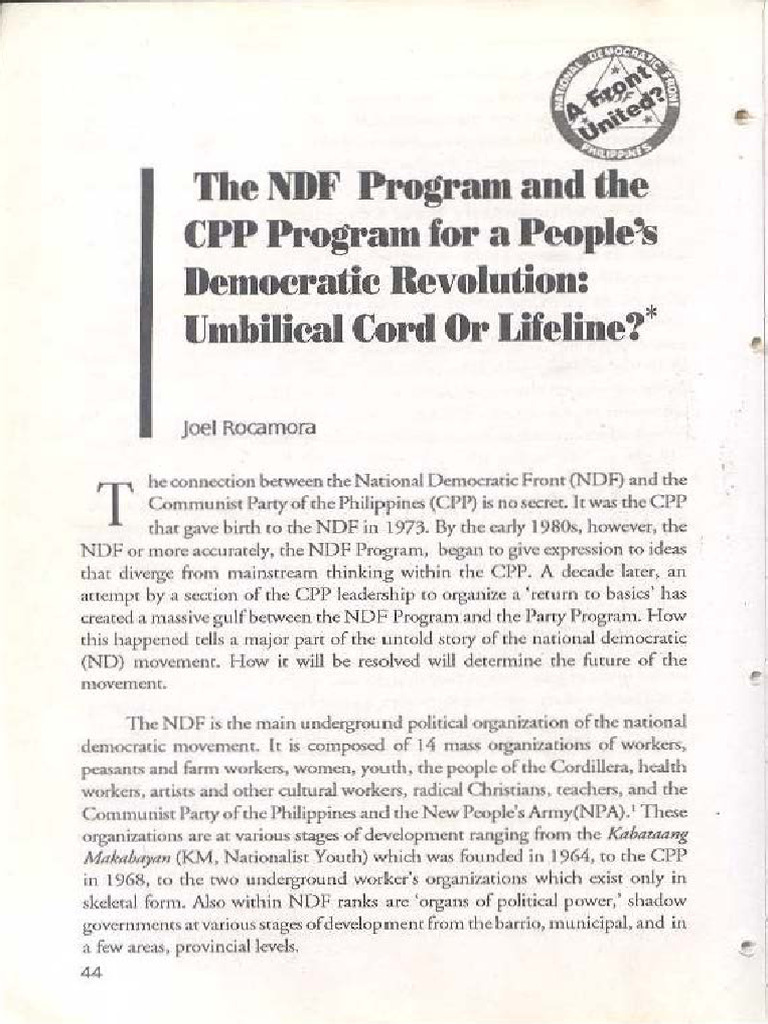 NDF and CPP: Divergence in Revolution | PDF | Civil And Political ...