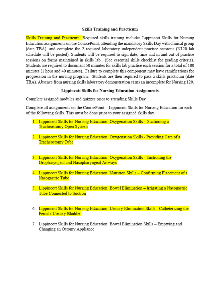 Nursing Skills Training Overview | PDF | Catheter | Breathing