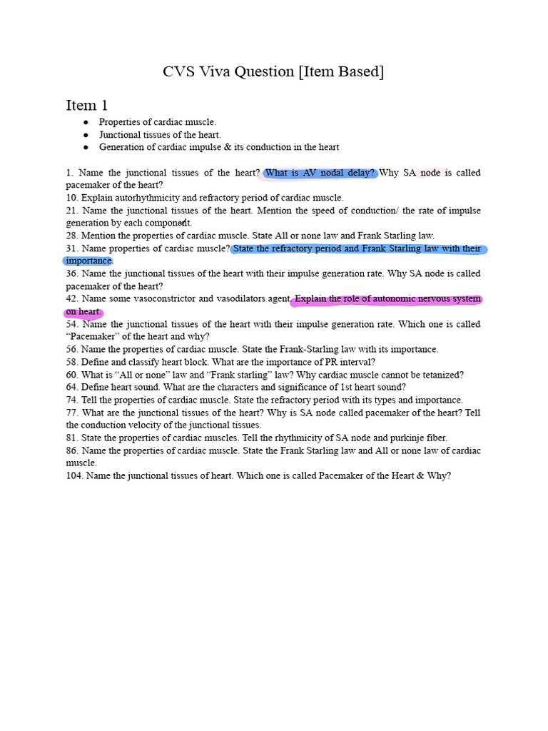 CVS Viva Question_Item Based (1).PDF | PDF | Blood Pressure | Heart