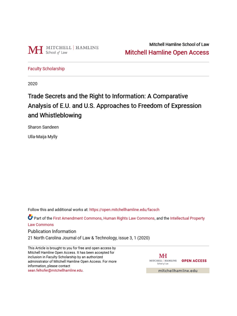 Trade Secrets and the Right to Information_ a Comparative Analysi | PDF ...