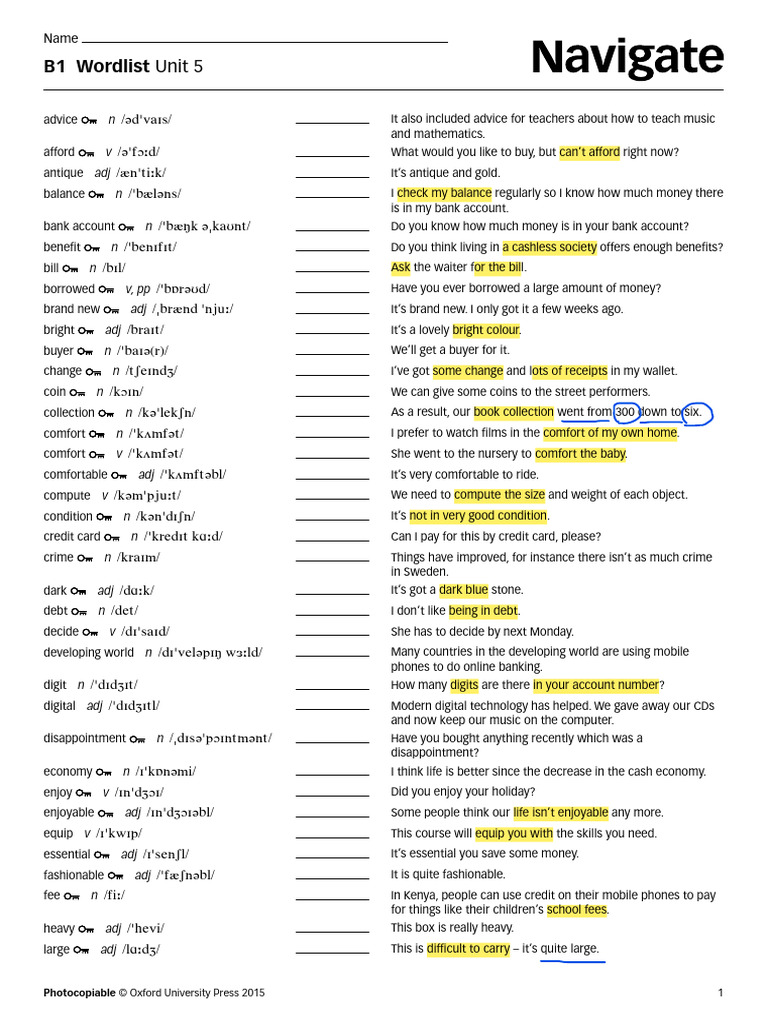 UNIT5_B1_Wordlist | PDF | Money | Business