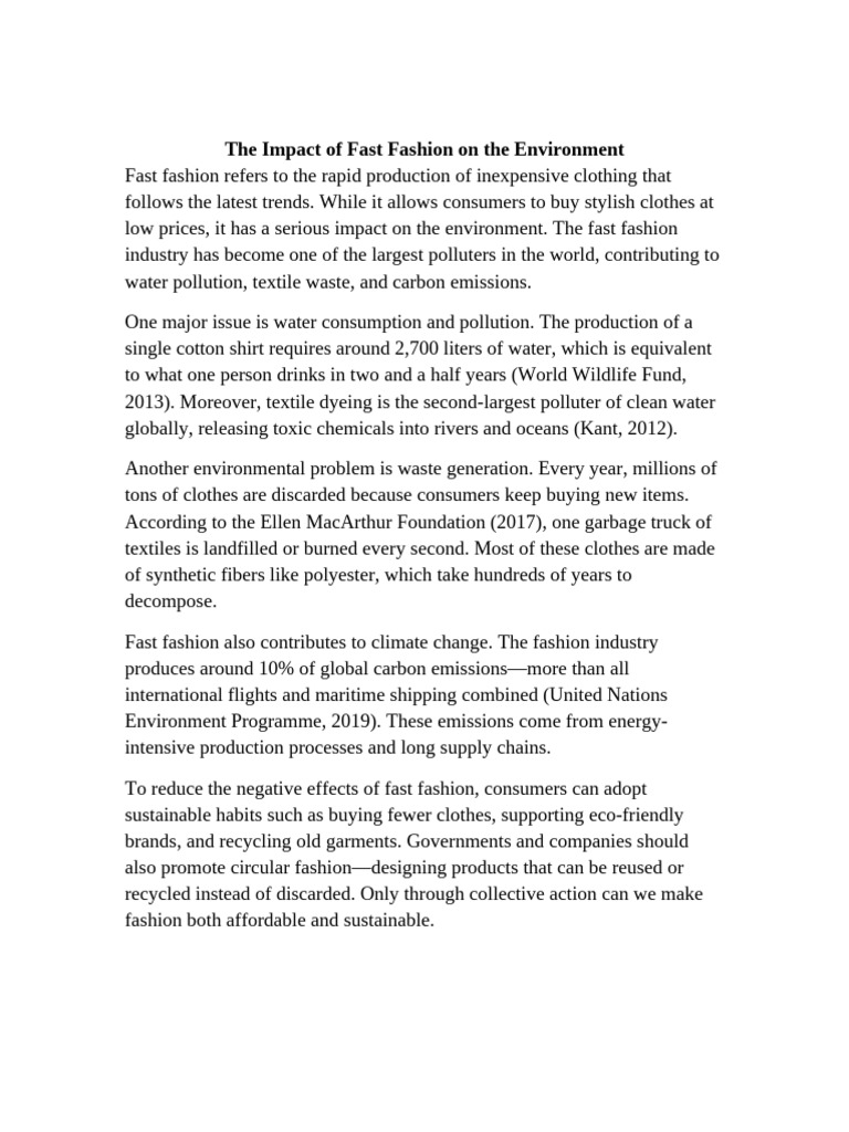 Fast Fashion's Environmental Impact | PDF | Textiles | Human Impact On ...