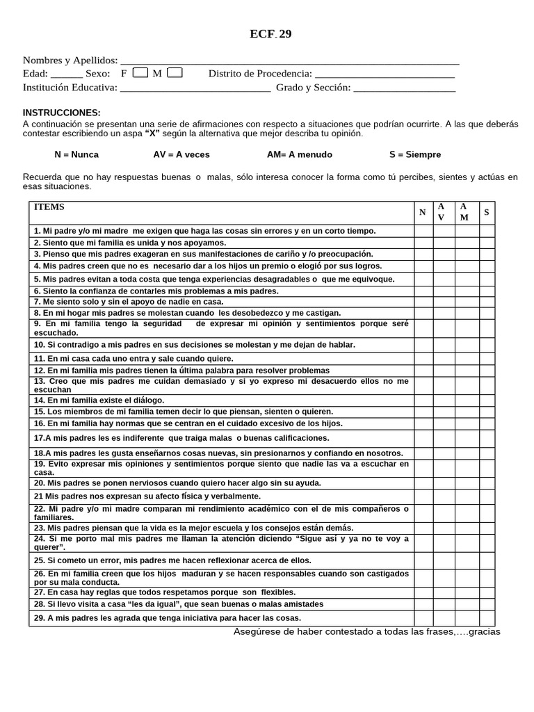 Escala Del Eccf - Final 29 Items - Finaldocx | PDF