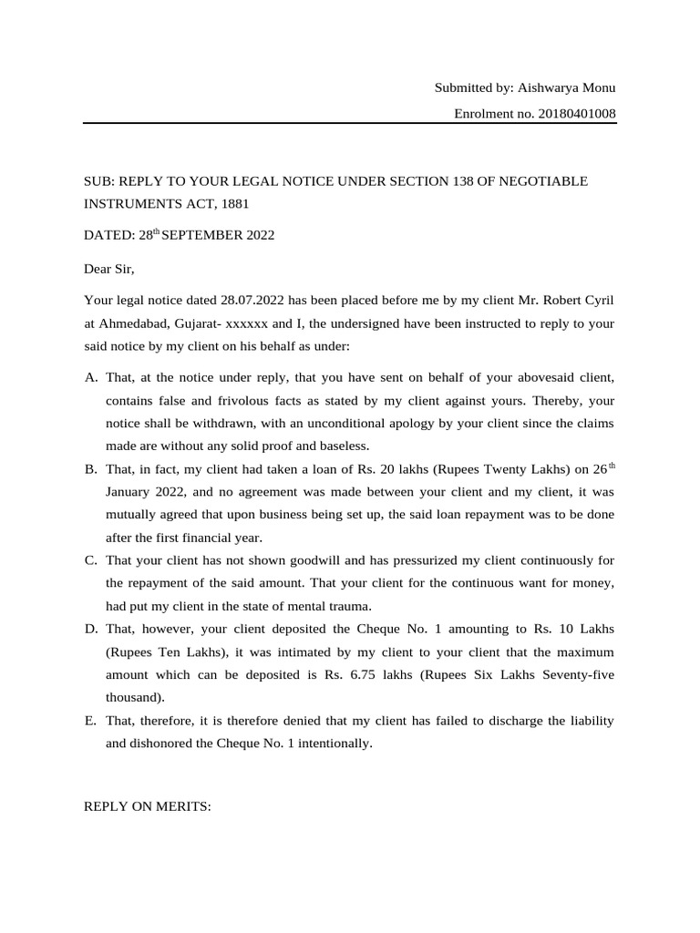 Legal Notice Reply | PDF | Justice | Crime & Violence