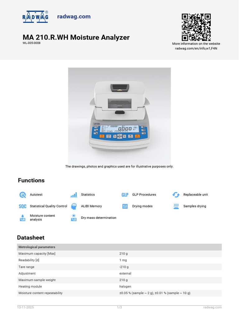 MA 210.R.WH Moisture Analyzer Specs | PDF | Temperature | Wi Fi