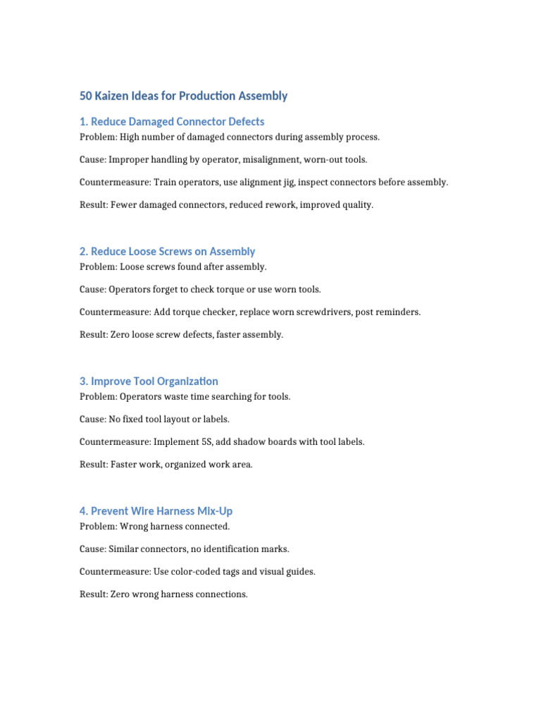 Electrical Kaizen Ideas for Assembly | PDF | Electrical Connector