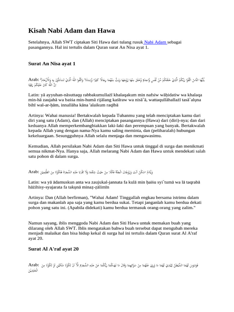 Kisah Nabi Adam Dan Hawa | PDF
