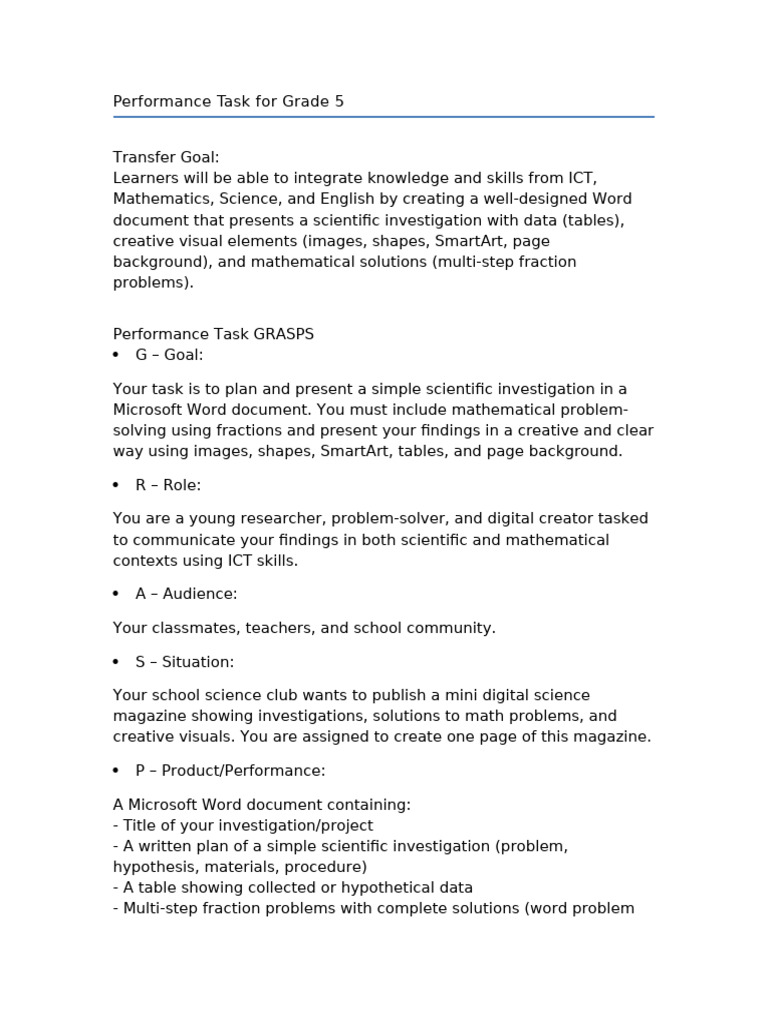 Grade 5 Science-Math Project Guide | PDF | Creativity | Educational ...