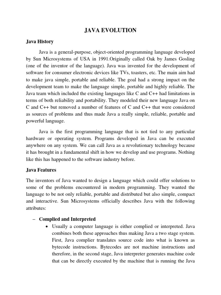 CHAPTER 2 - JAVA EVALUTION | PDF | Java (Programming Language) | Class (Computer Programming)