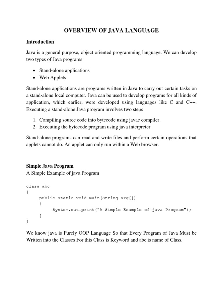 Java Programming Language Overview | PDF | Class (Computer Programming ...