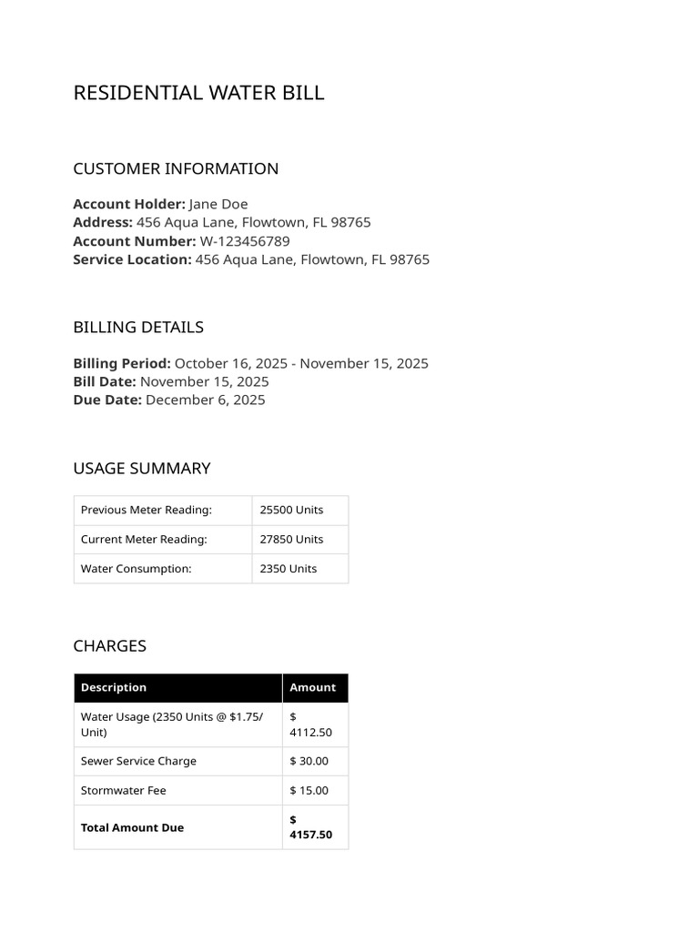 Flowtown Residential Water Bill Summary | PDF