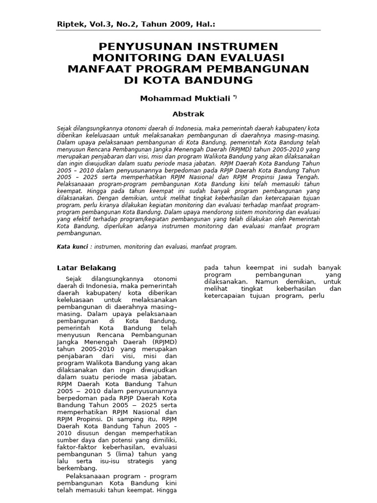 Instrumen Monev Program Pembangunan Bandung | PDF