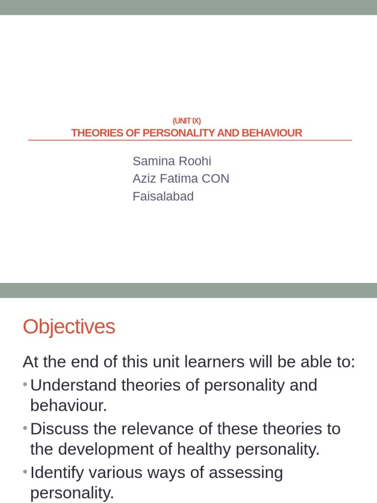 Unit IX Theories of personality & behaviour | PDF | Oedipus Complex | Psychoanalysis