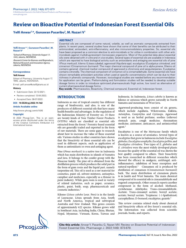 Anwar PJ 2022 Review On Bioactive Potential of Indonesian Forest ...