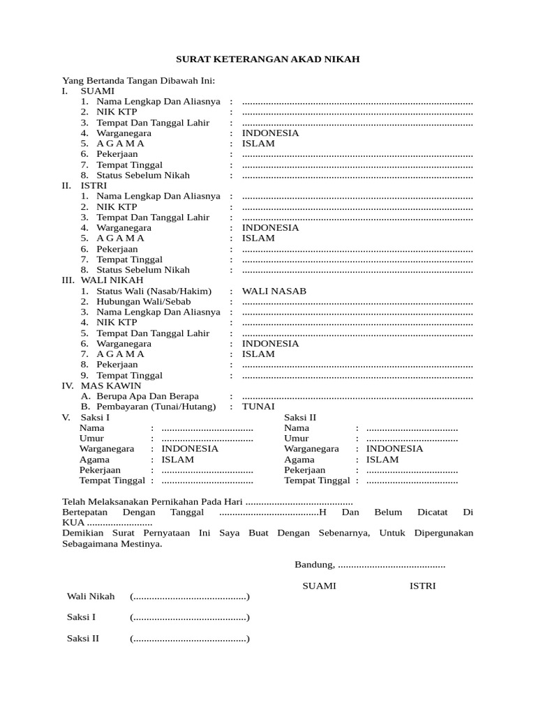 Surat Keterangan Akad Nikah Indonesia | PDF