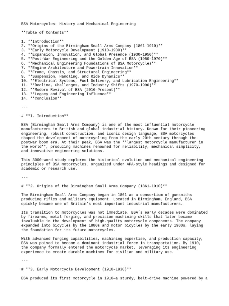 BSA History and Engineering | PDF | Motorcycle | Land Vehicles