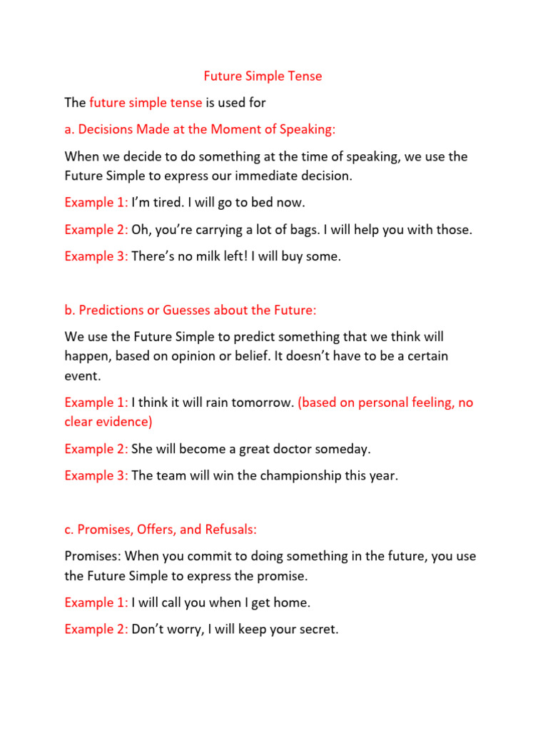 Future Simple Tense | PDF