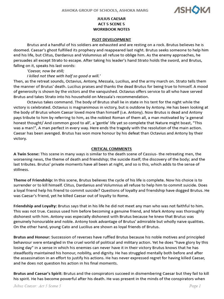 Julius Caesar Act 5 Scene 5 Workbook Notesdocx 251110 193735 | PDF ...