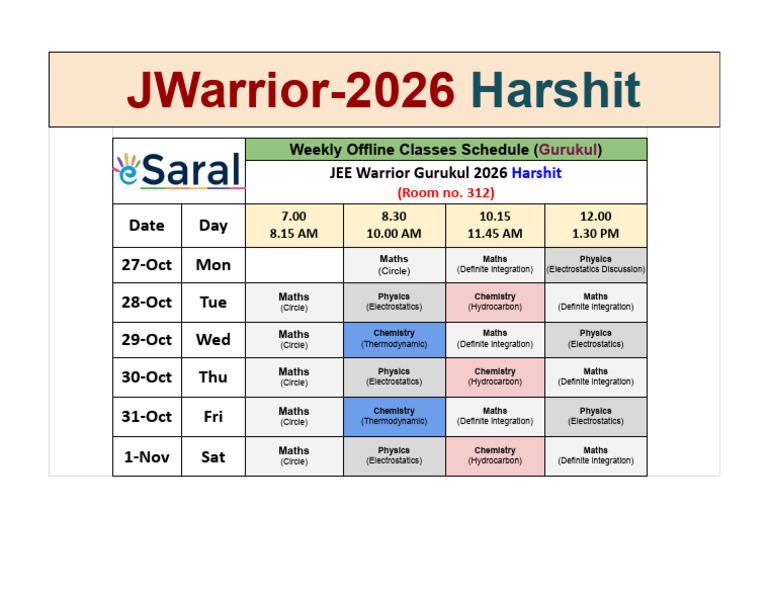 Harshit Schedule | PDF | Physical Sciences | Natural Sciences