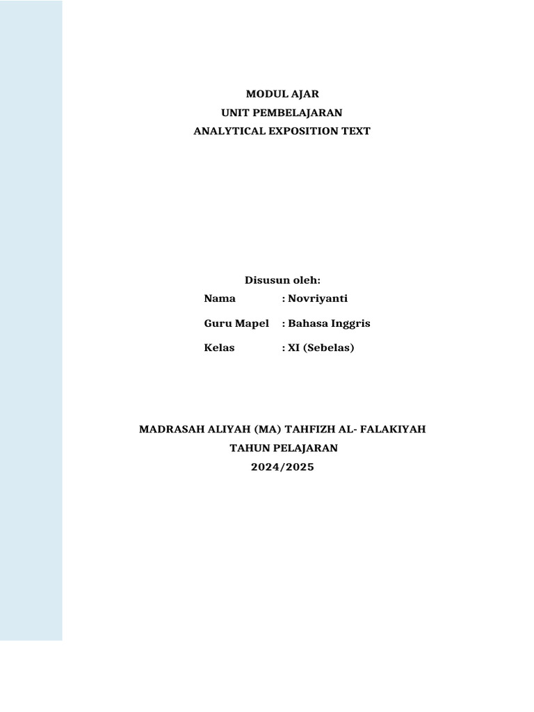 Analitical Exposition Kls 11 Bu Novri | PDF