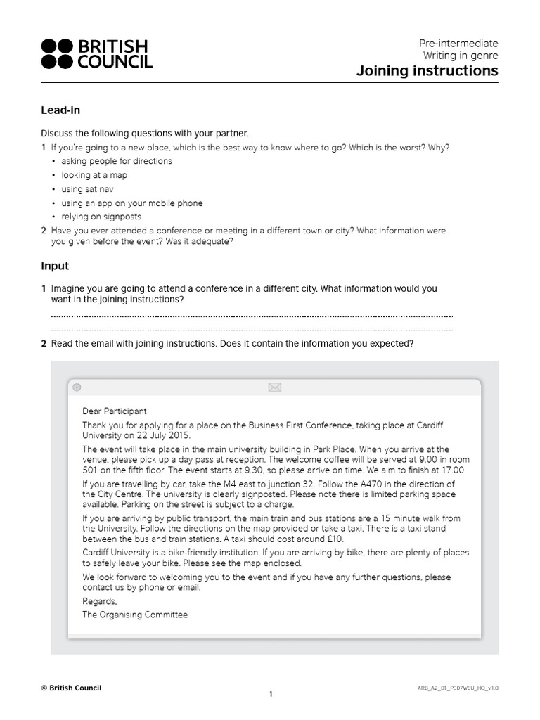 Pre Int - Joining-Instructions | PDF