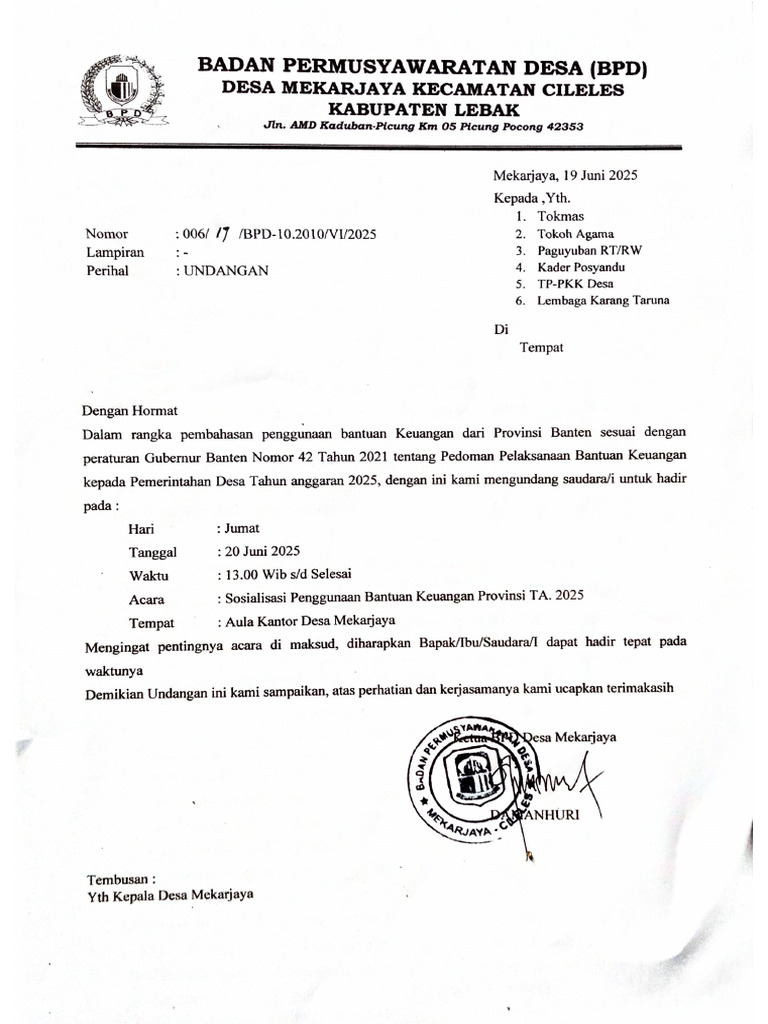 Undangan Musdes Banprov 2025 | PDF