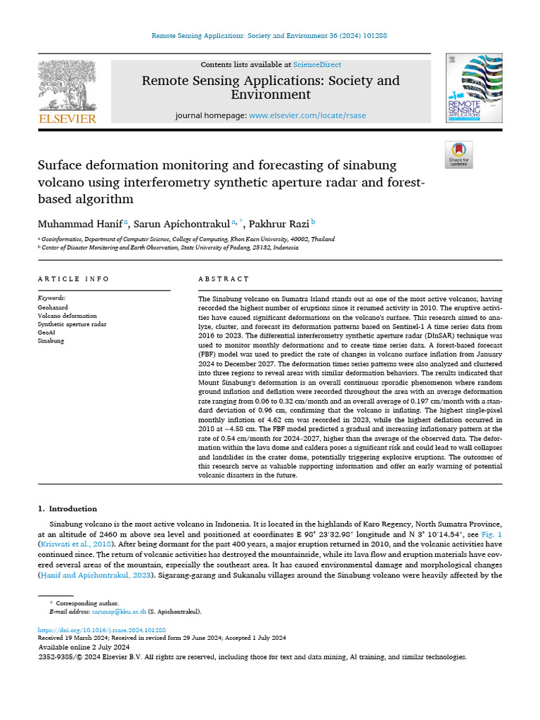 Surface Deformation Monitoring and Forecasting of Sinabung Volcano ...