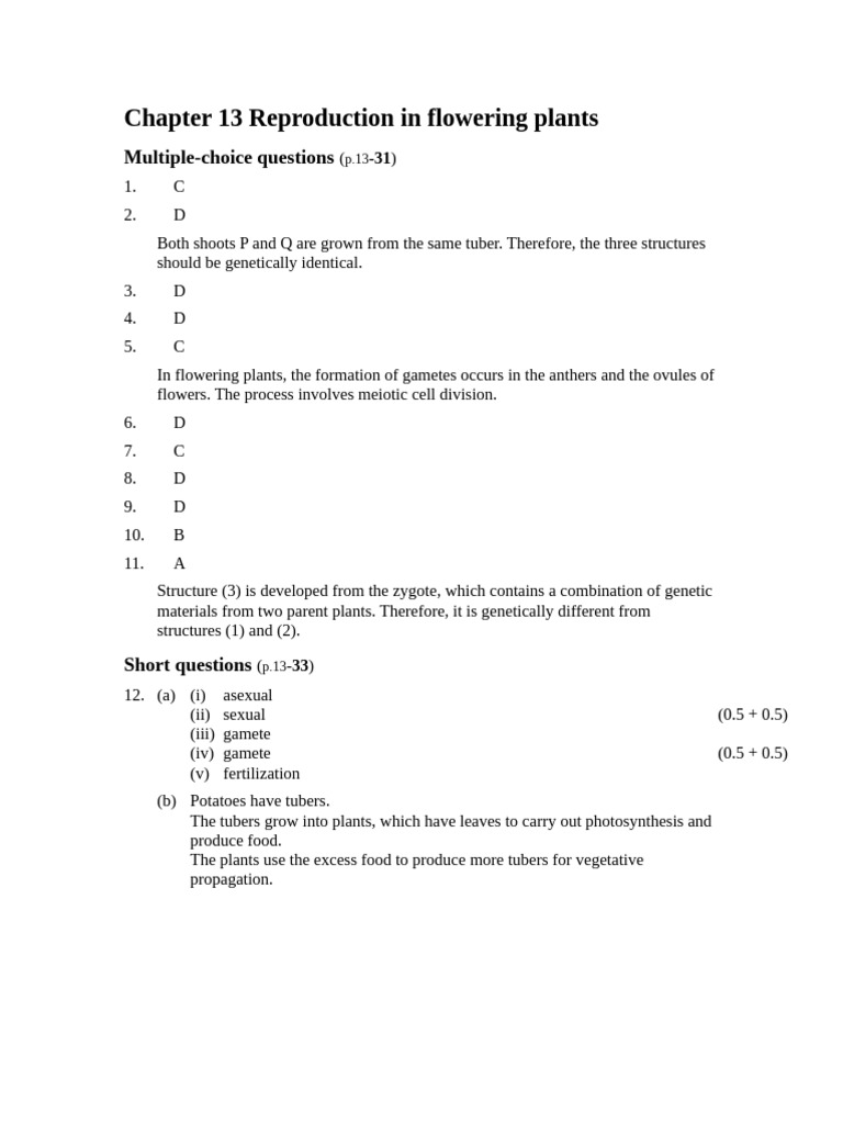 Ch 13 Exercises - Suggested Answers | PDF | Reproduction | Pollen