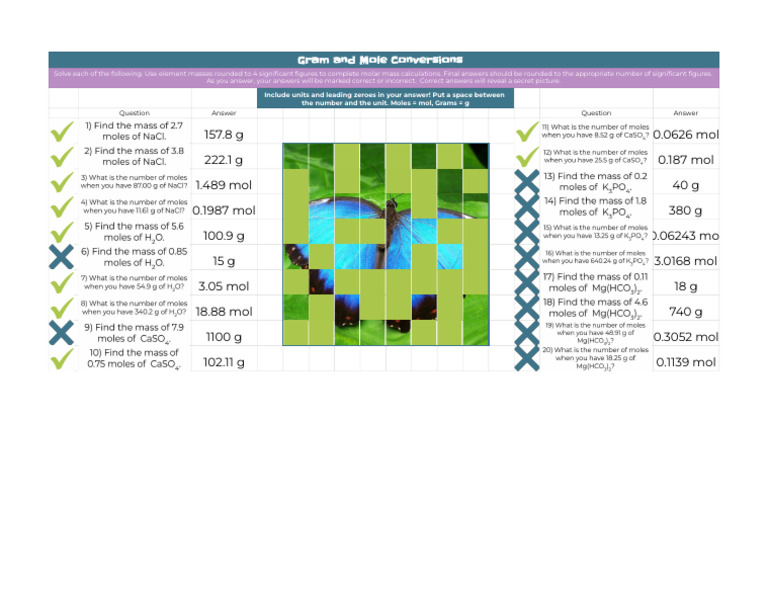 Copy of Gram and Mole Conversions Hidden Image Pixel Art Sig Figs ...